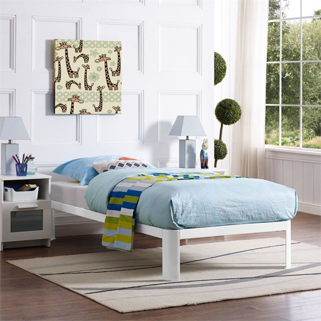 Pemberly Row Modern Platform Metal Twin Bed Frame in White Finish ...