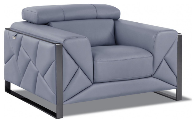 Mod Slate Blue Leather and Chrome Deco Accent Chair - Modern ...