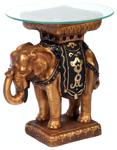 Maharajah Elephant Glass-Topped Sculptural Table - Mediterranean - Side ...