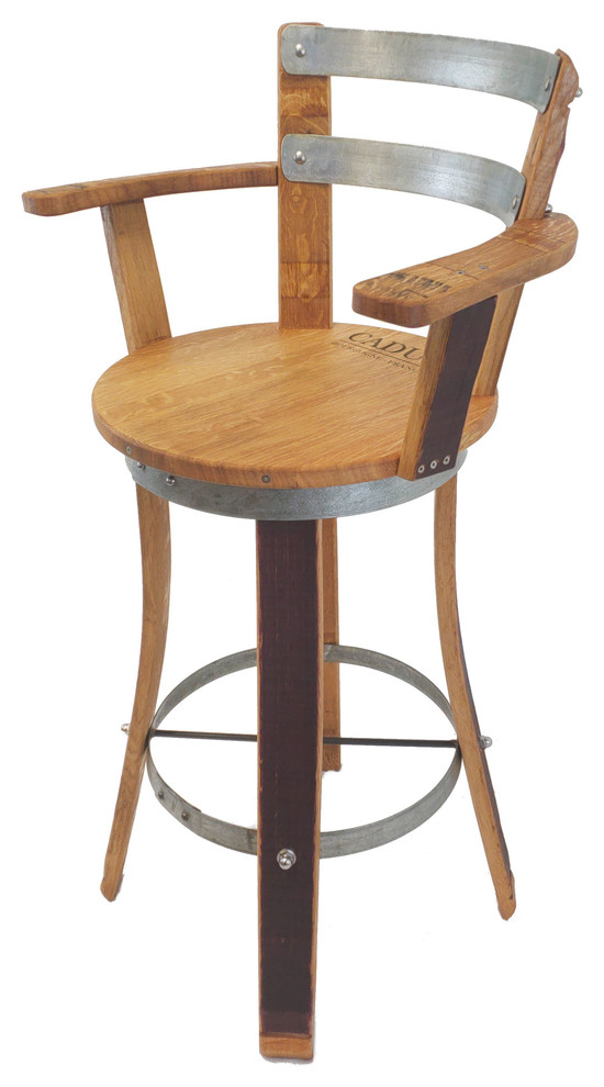Swivel Top Wine Barrel Bar Stool With Armrest - Rustic - Bar Stools And ...