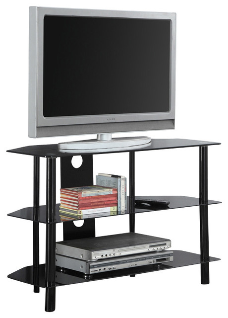 Monarch Specialties Black Metal 36 Inch TV Stand With Tempered Black ...