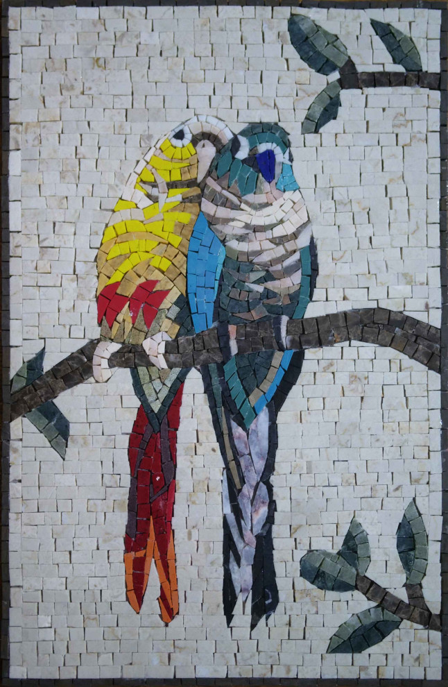 Parrots In Love - Mosaic Artwork, 20" x 31" - Tropical - Tile Murals ...