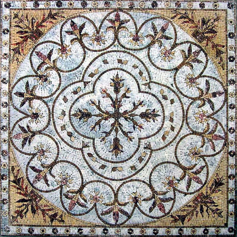 Botanical Mosaic Panel or Floor Inlay - Hadi, 24"x24" - Mediterranean ...