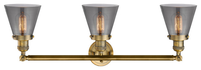 Innovations Small Cone 3-Light Bathroom Fixture, Brushed Brass ...