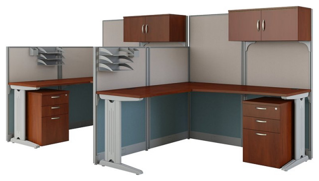 Office in an Hour 2 Person L Cubicle Desk Set in Hansen Cherry ...