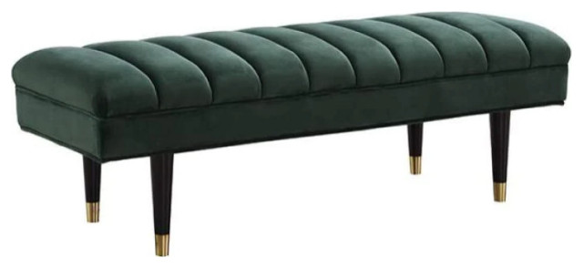 Stephanie Modern Green Velvet Bench - Midcentury - Upholstered Benches ...