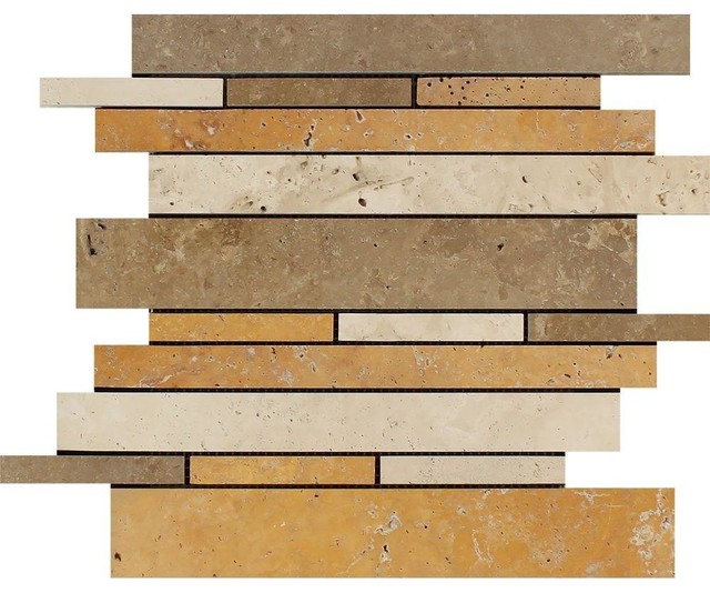 Mixed Travertine Honed Random Strip Mosaic Tile - Traditional - Mosaic ...