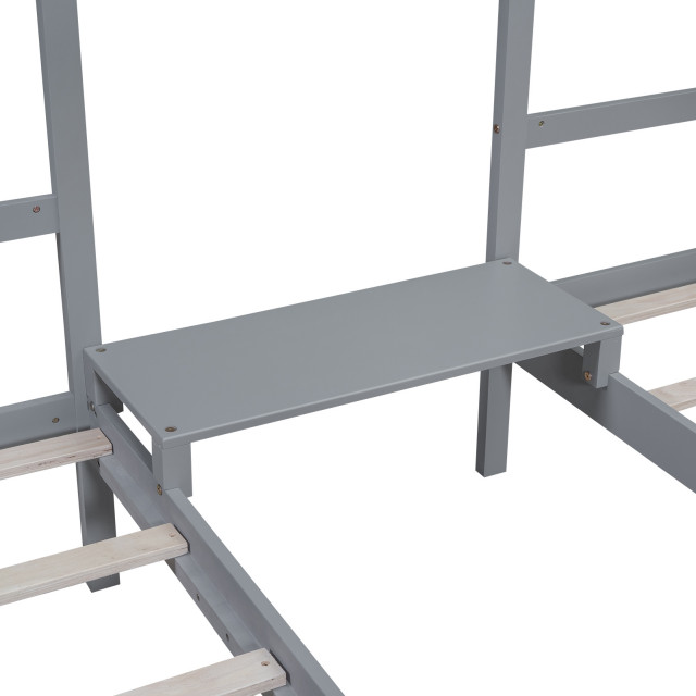 TATEUS Double Twin Size Triangular House Beds with Built-in Table,White ...