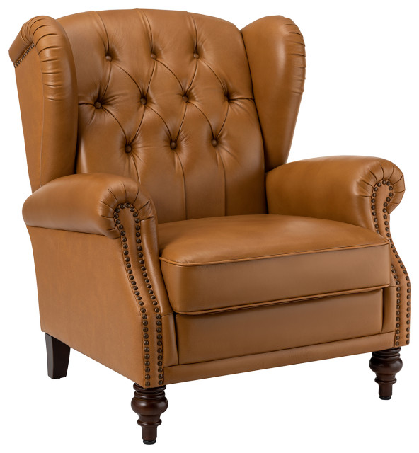 33" Wide Genuine Leather Armchair - Traditional - Armchairs And Accent ...