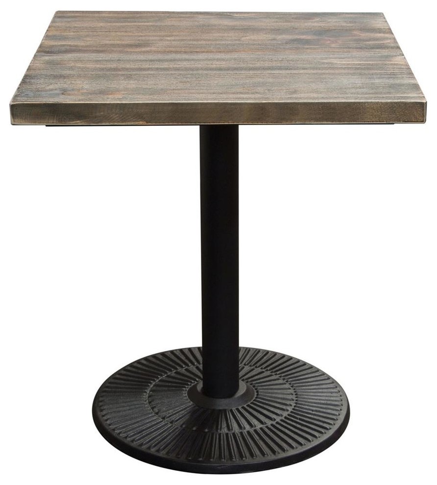 Pine Wood Square Table with Iron Pedestal Style Base, Brown and Black ...