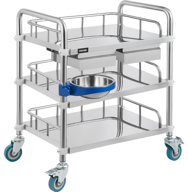 VEVOR Lab Cart Stainless Steel Cart 3 Layers With Refuse Basin 2 ...
