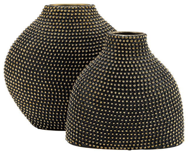 Ceramic 16" Beaded Vase, Black/gold - Contemporary - Vases - by Beyond ...