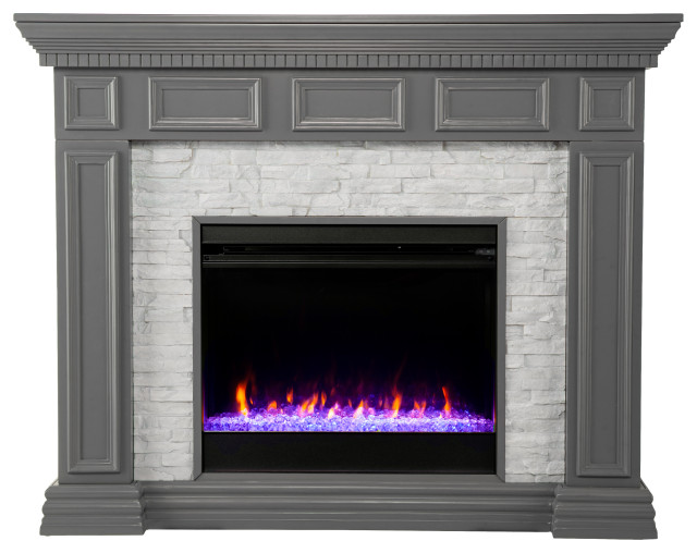 Wendlebury Color Changing Fireplace With Faux Stone - Traditional ...