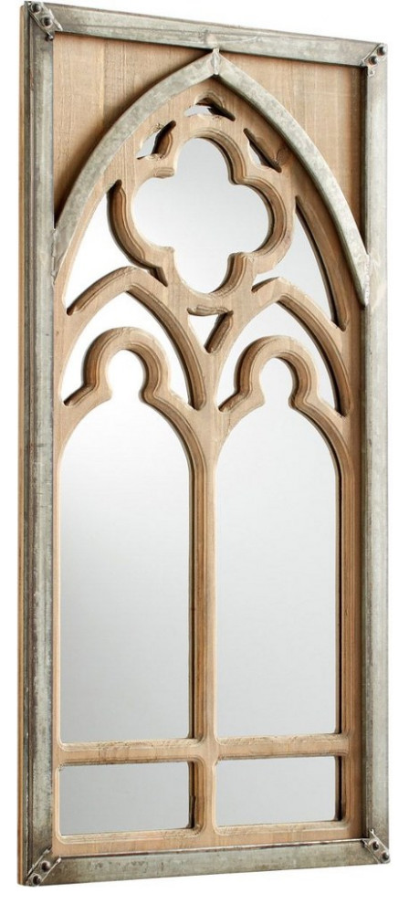 Vintage Windowpane Wall Mirror in Natural Wood Finish Rectangular Metal ...