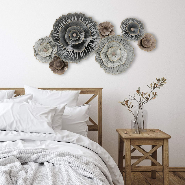 Modernist Floating Flower Roundels Metal Wall Decor - Contemporary ...