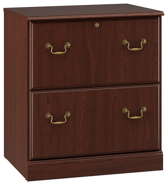 Transitional Lateral File Cabinet, 2 Storage Drawers With Brass ...