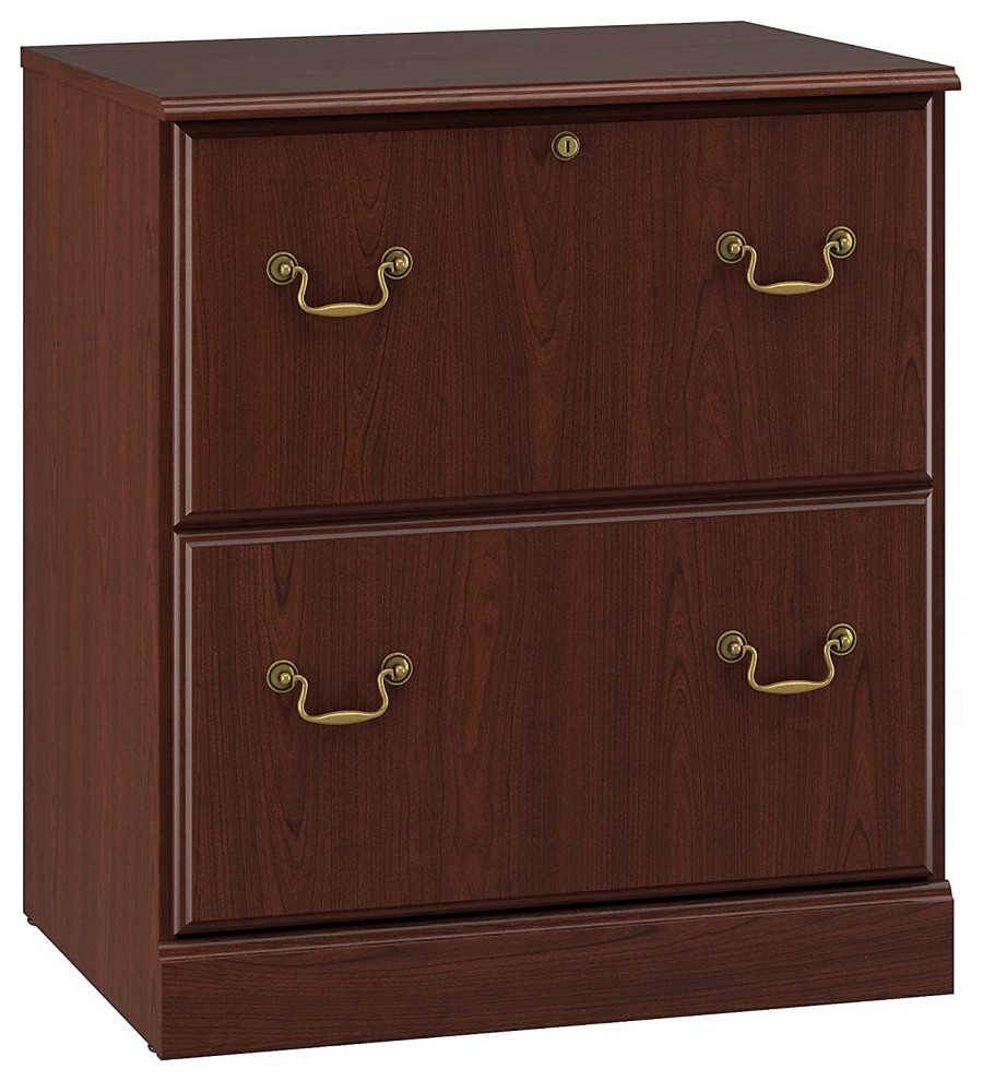 Transitional Lateral File Cabinet, 2 Storage Drawers With Brass ...