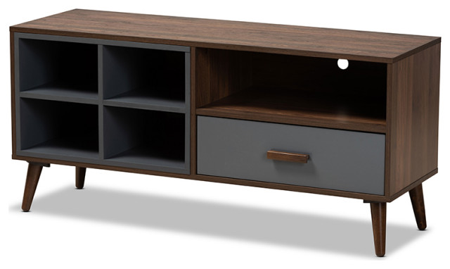 Kosen Modern Contemporary Two-Tone Gray and Walnut Brown Wood 1-Drawer ...