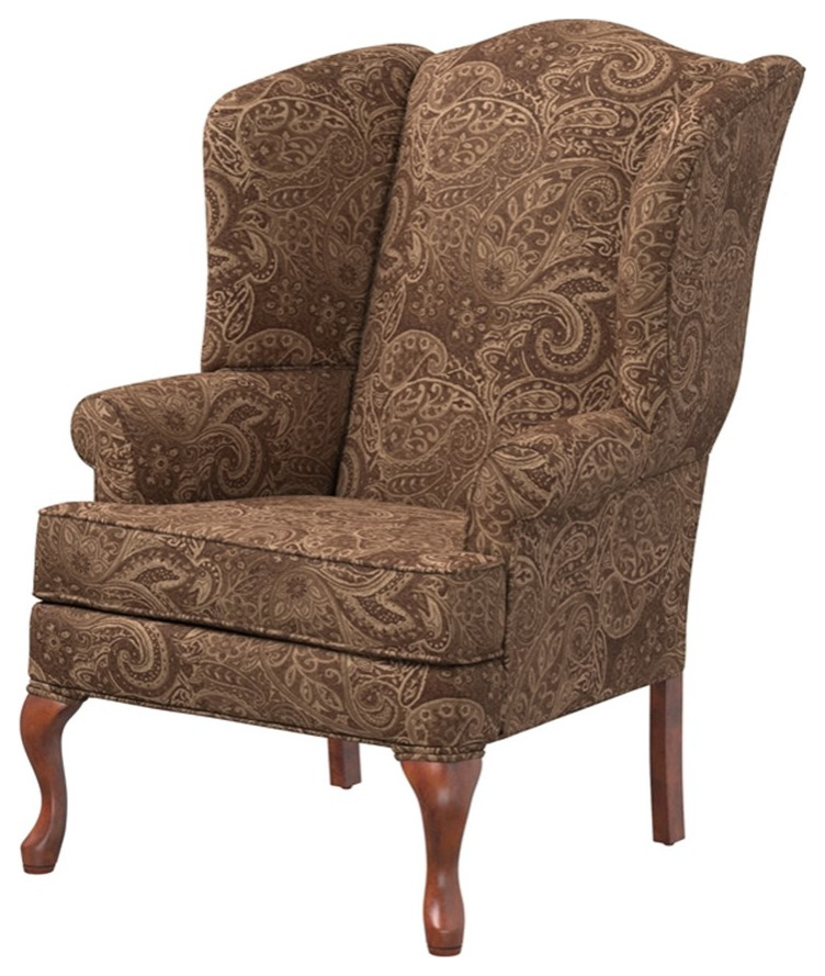 Comfort Pointe Paisley Cocoa Brown Chenille Fabric Wing Back Accent ...