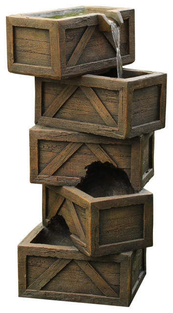 Cement Tiered Crates Outdoor Fountain - Rustic - Outdoor Fountains And ...
