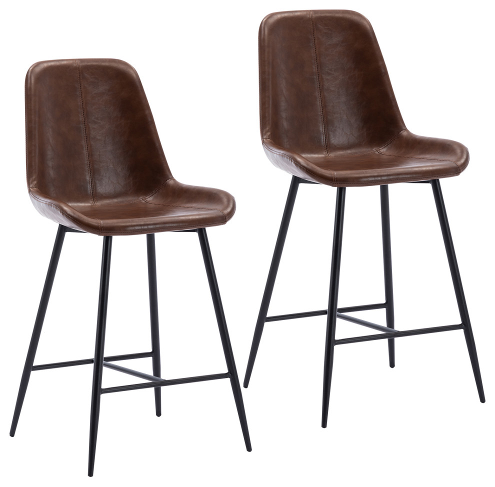 Set of 2 Minimalist Faux Leather Counter Stools - Midcentury - Bar ...