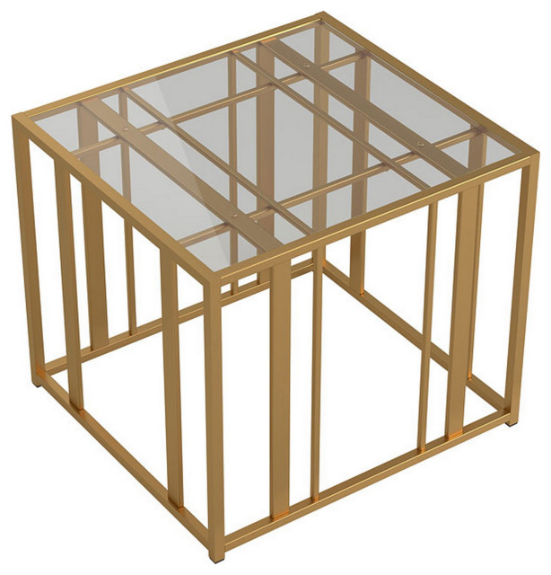 Benzara BM229641 Glass Top End Table With Metal Tubular Base, Brass ...