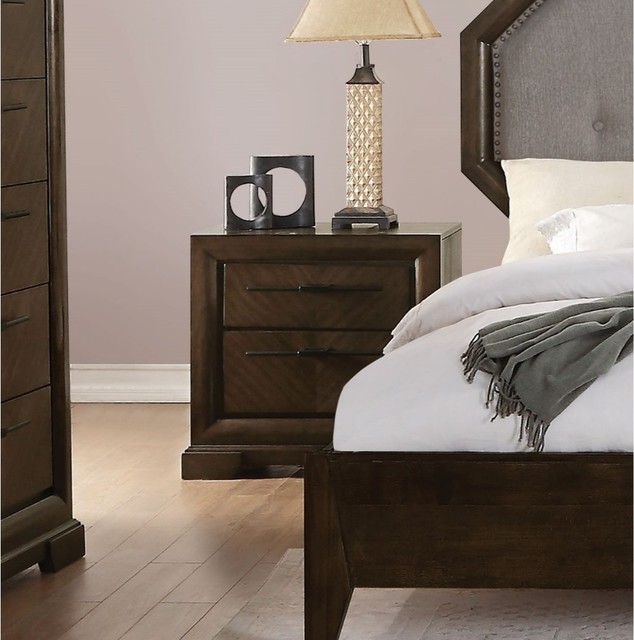 Transitional Style Wood and Metal Nightstand with 2 Drawers, Brown ...