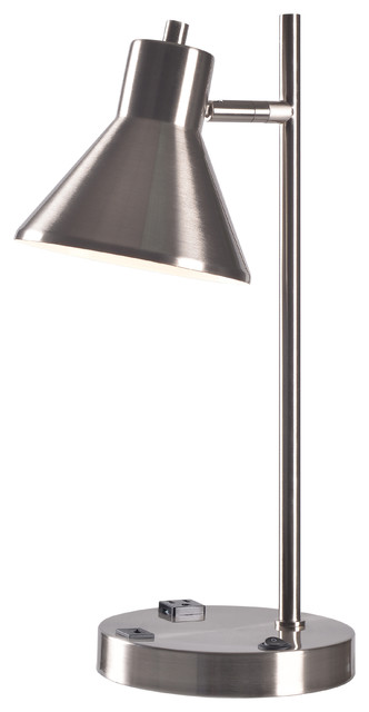 Ash Outlet, USB, and Rocker Switch Desk Lamp, 18.25" H x 8.5" L x 8.5 ...