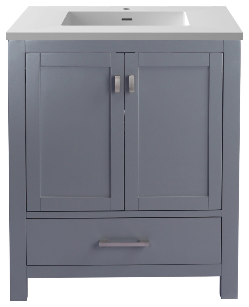 Wilson 30" Grey Bathroom Vanity With Matte VIVA Stone Solid Surface ...