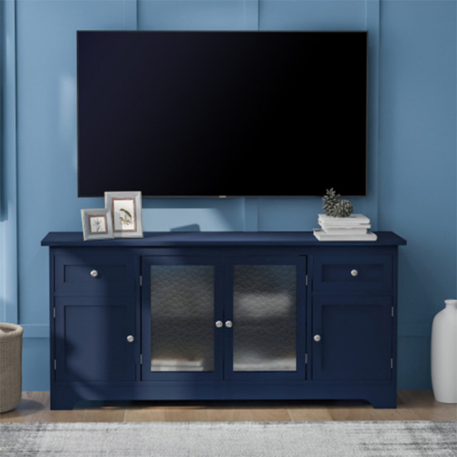 65 inch TV stand with 4 doors adjustable panels cabinet with navy ...