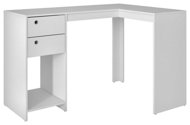 Bowery Hill 2-Drawer Mid-Century Wood Corner Computer Desk in White ...