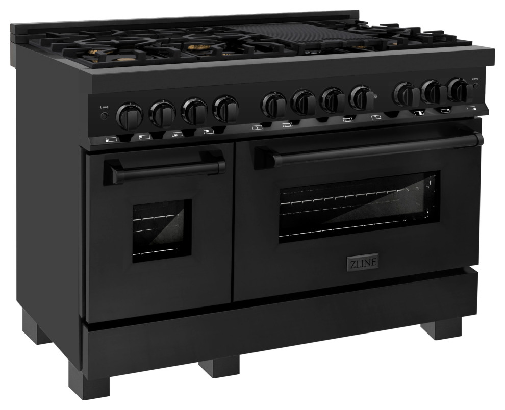 ZLINE 48" Dual Fuel Range, Black Stainless Steel With Brass Burners RAB ...