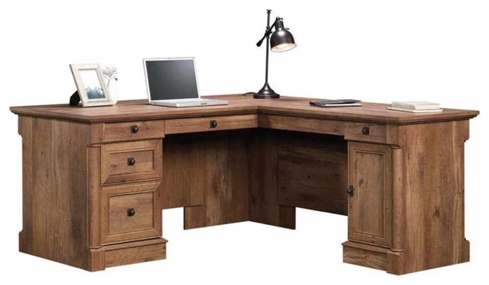 Bowery Hill Contemporary Wood L-Shape Computer Desk in Vintage Oak ...