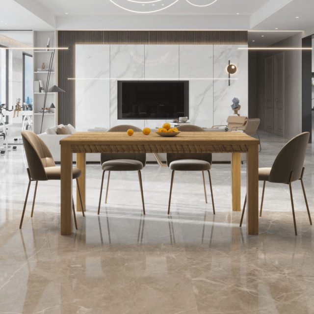 35" Walnut Light Brown Rectangular Solid Wood Dining Table - Farmhouse ...