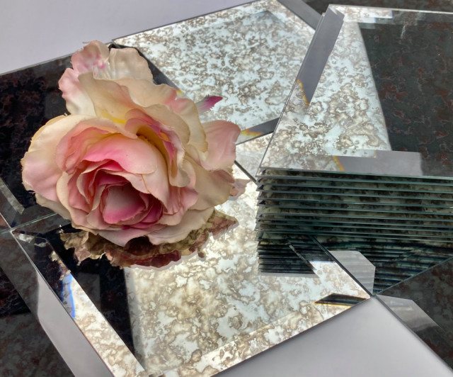 Diamond 6x8 Beveled Glossy Glass Mirror Wall Tile,Antique Silver,Peel ...