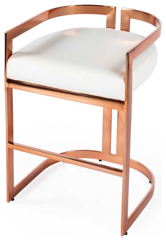 Maklaine Metal Bar Stool Chair in Gold With Semi-circle Seat & Footrest ...