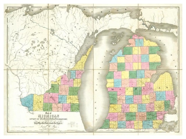 "Map of Michigan & Part of Wisconsin Territory, 1839" Paper Art, 42"x32 ...