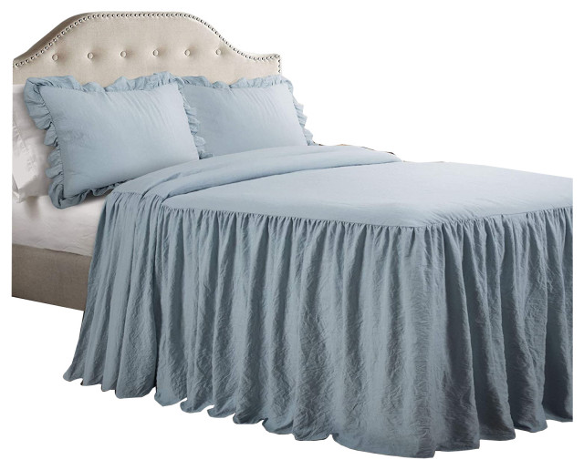 Lush Decor Ruffle Skirt Bedspread Lake Blue 2pc Set Twin Traditional