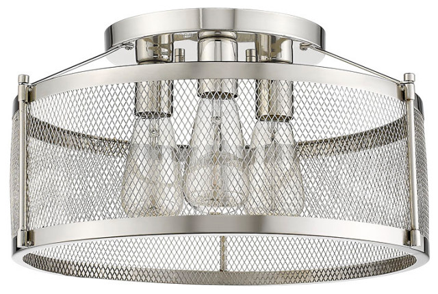 3 Light Industrial Semi-Flush Lighting Fixture in Chrome - Industrial ...