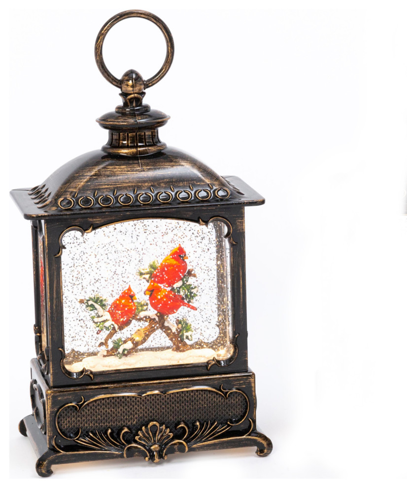 10-in H B/O Lighted Spinning Water Globe Lantern w/ Cardinal Design ...