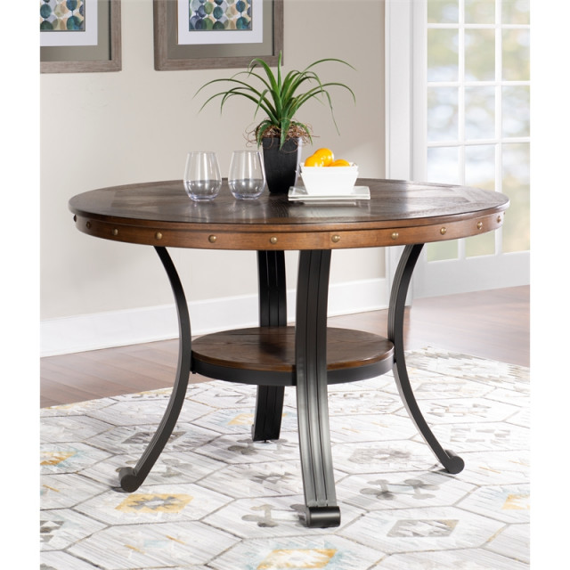 Linon Franklin Wood and Metal Round Dining Table in Rustic Umber Brown ...