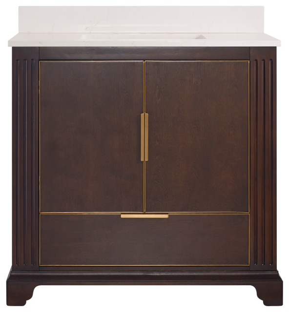 Grace Freestanding Bathroom Vanity with Quartz Top, Espresso, 36 ...