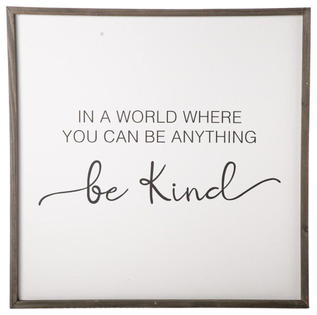 Wood Wall Art with "Be Kind" Writing Design Smooth White Finish ...