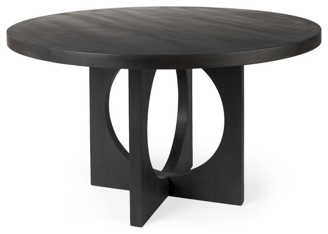 Black Wood Round Geometric Dining Table - Transitional - Dining Tables ...