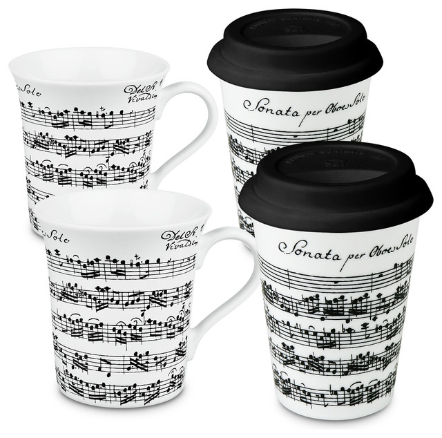 Set of 4 Assorted Vivaldi Libretto White To Stay/To Go Mugs ...
