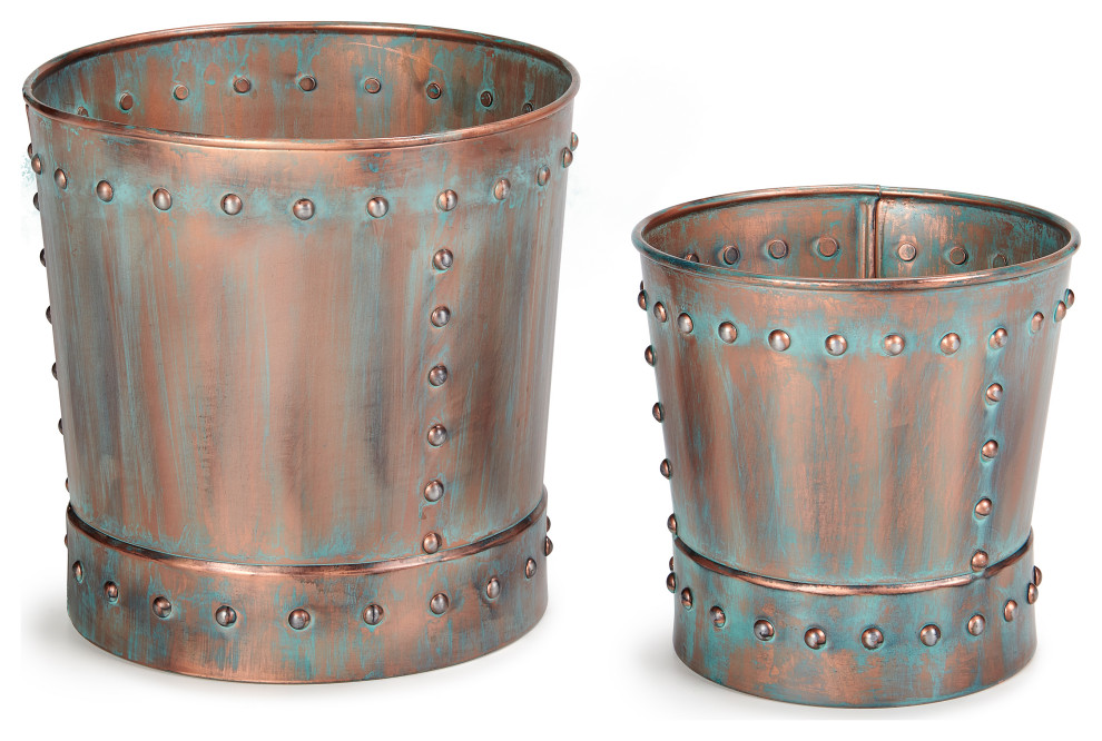 Medium Verdigris Planter Set of 2 - Traditional - Outdoor Pots And ...