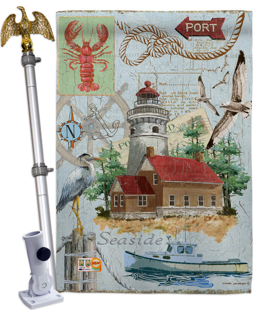 Seaside Lighthouse Coastal Nautical House Flag Set - Modern - Flags And ...