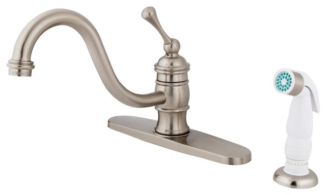Vintage Single Handle 8" Kitchen Faucet with Non-Metallic Sprayer ...