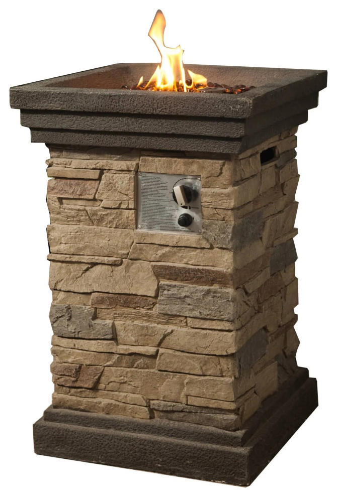 29.25" Classic Stone Column Style Gas Fire Pit - Modern - Outdoor ...