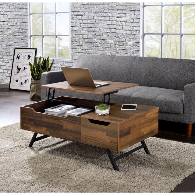 Wooden Coffee Table w/Lift Top, Walnut Finish - Midcentury - Coffee ...